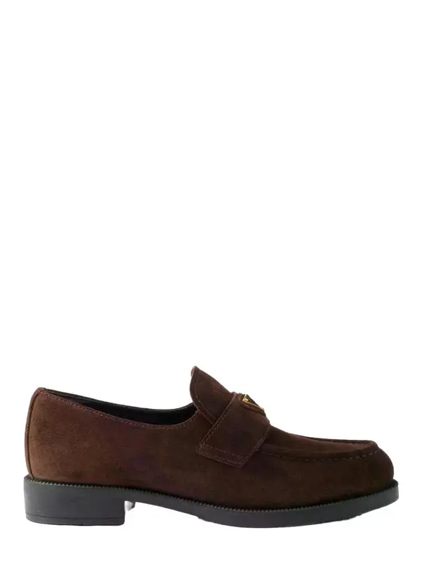 Prada Suede Loafers With Triangle Logo - Brown
