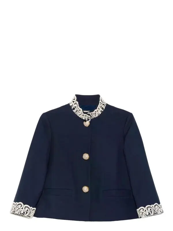 Valentino Garavani Lace-trimmed Button-detailed Jacket - Blue