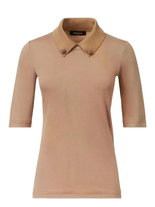 Fabiana Filippi Embellished-collar Short-sleeve Top - Neutrals