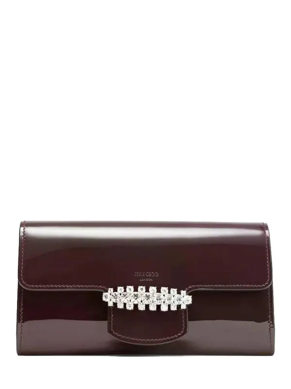JIMMY CHOO Crystal-embellished Patent-leather Clutch - Brown