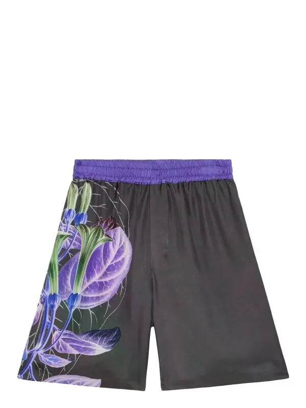 PIERRE-LOUIS MASCIA Floral-print Elastic-waist Shorts - Black