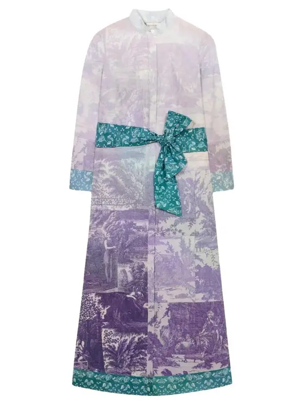 PIERRE-LOUIS MASCIA Diomedes Landscape-print Belted Shirt Dress - Purple