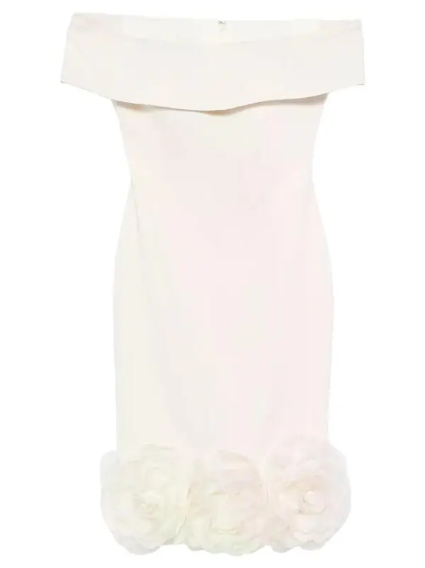 TARIK EDIZ Off-shoulder Rose-embellished Midi Dress - Neutrals