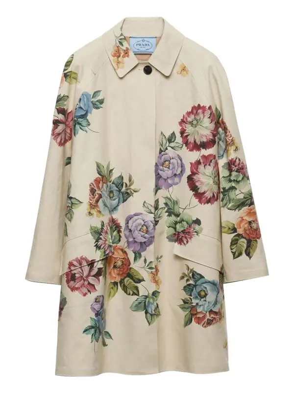 Prada Floral-print Single-breasted Coat - Beige