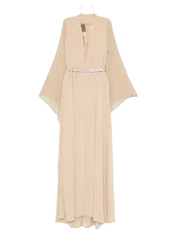 STEPHANE ROLLAND Maxi Dress With Embellished Belt - Beige