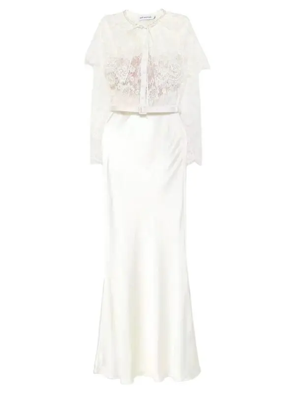 SELF-PORTRAIT Lace-panel Satin Maxi Dress - White