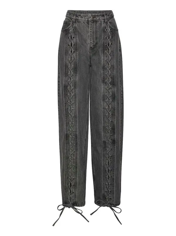 ROTATE BY BIRGER CHRISTENSEN Laced-leg Cotton Pants - Grey