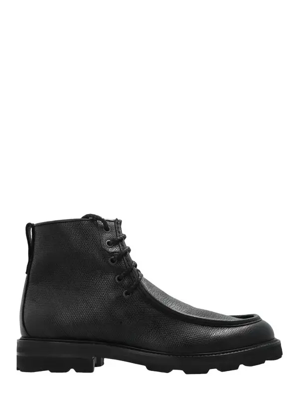 Brioni Lace-up Textured Leather Biker Boots - Black