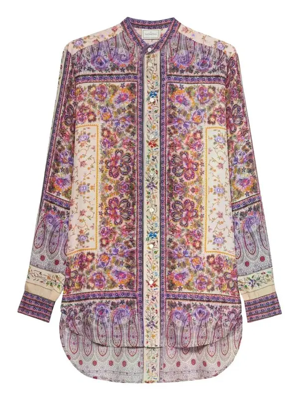 PIERRE-LOUIS MASCIA Floral-print Paneled Shirt - Purple