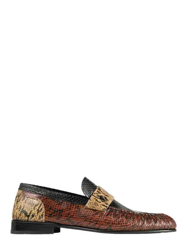 JIMMY CHOO Ellis Snakeskin-paneled Loafers - Brown