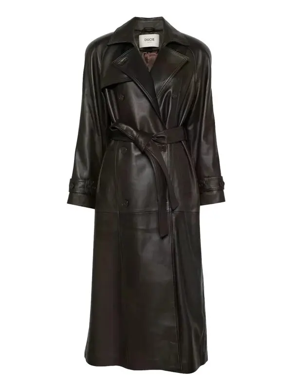 DUCIE Leather Trench Coat - Brown
