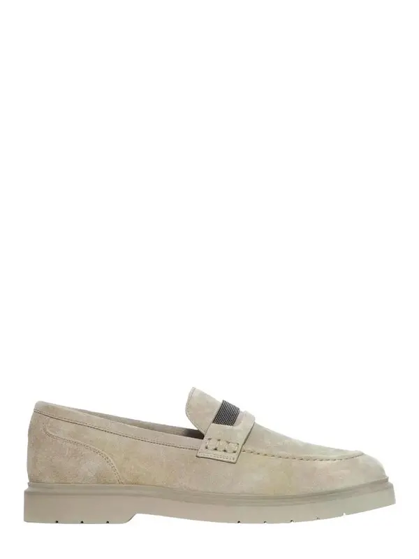 Brunello Cucinelli Suede Loafers With Monili Detail - Neutrals
