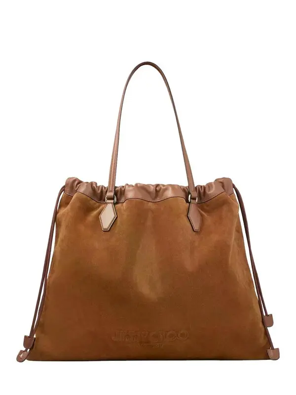 JIMMY CHOO Drawstring Suede Tote - Brown