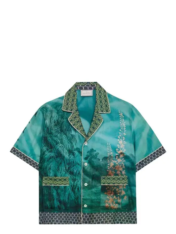 PIERRE-LOUIS MASCIA Landscape-print Short-sleeved Shirt - Green