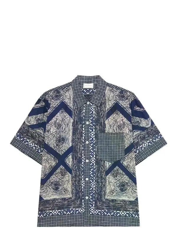 PIERRE-LOUIS MASCIA Geometric-print Short-sleeve Shirt - Blue