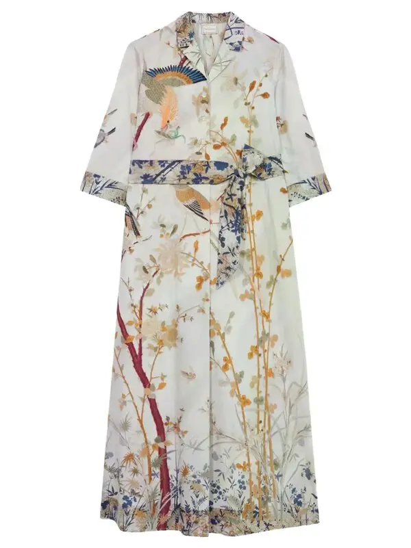 PIERRE-LOUIS MASCIA Diomedes Bird-print Shirt Dress - Neutrals