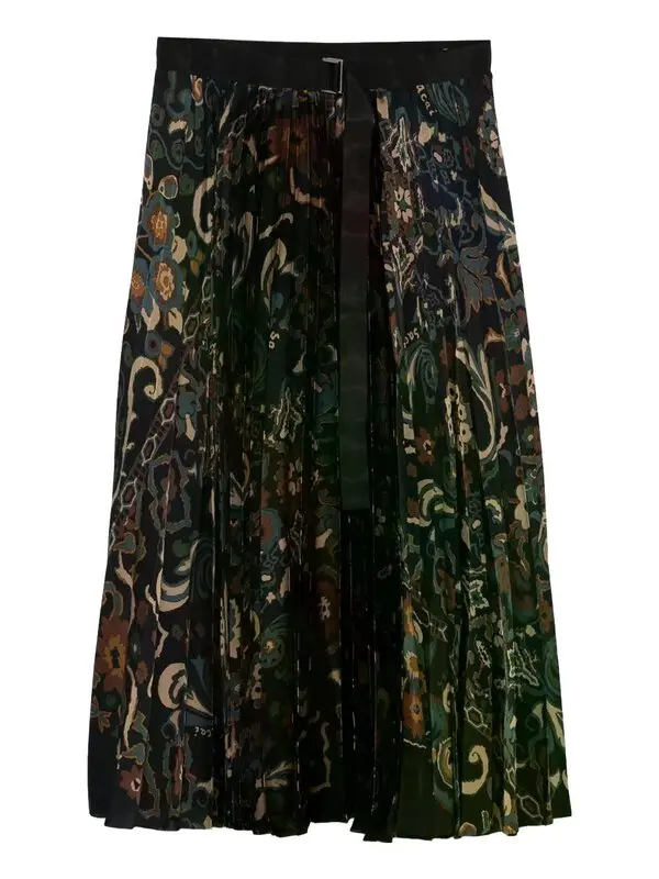 Sacai Pleated Paisley Print Midi Skirt - Blue