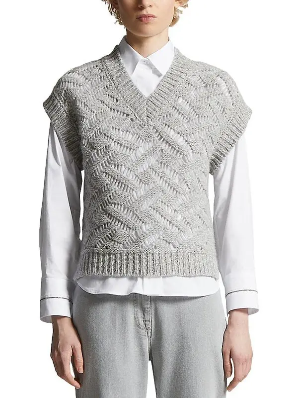 Peserico Textured Sweater Vest - Silver Salt