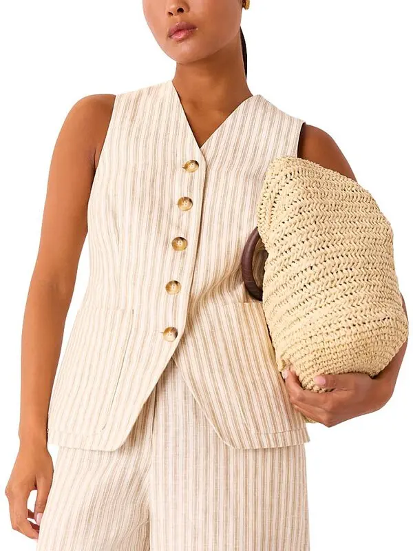 Whistles Petite Linen Stripe Vest - Neutral
