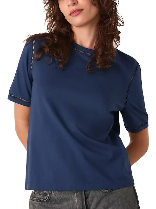 Whistles Openwork Trim Tee - Navy