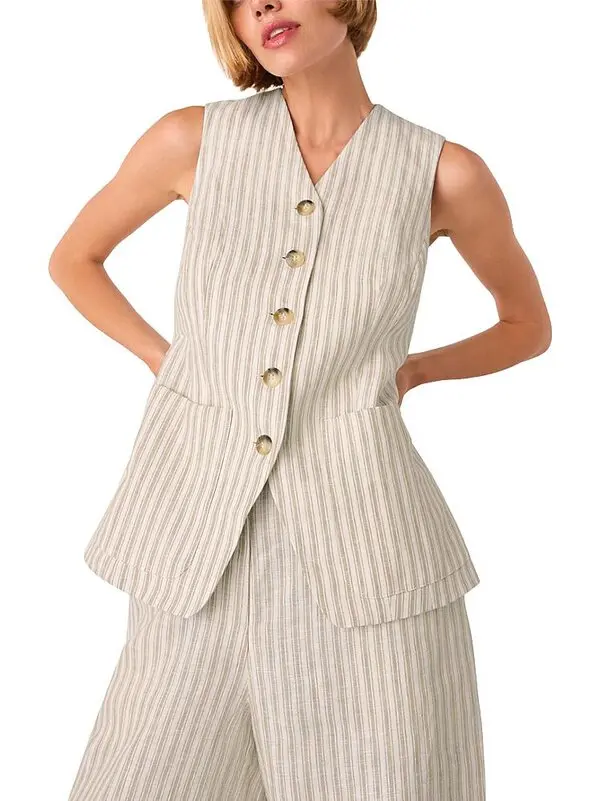 Whistles Linen Buttoned Vest - Neutral
