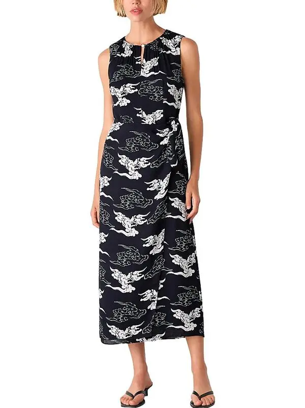 Whistles Cloud Tie Waist Midi Dress - Navy/multi
