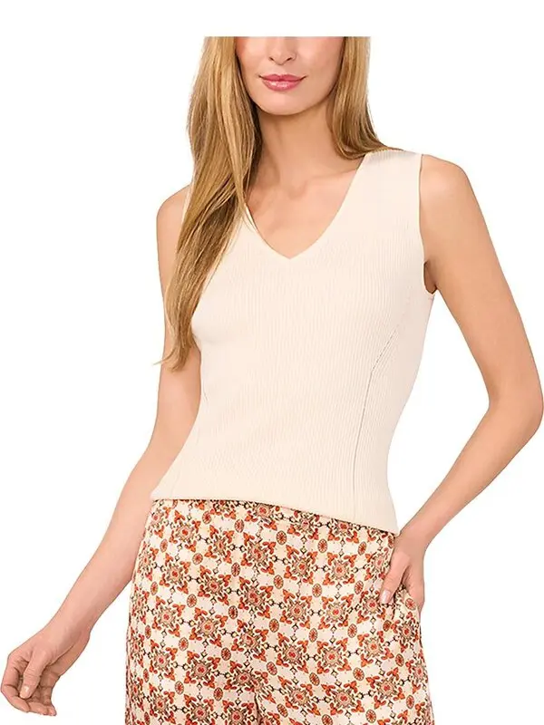 Ted Baker London Sleeveless Rib Knit V-neck Top - Quite Ivory