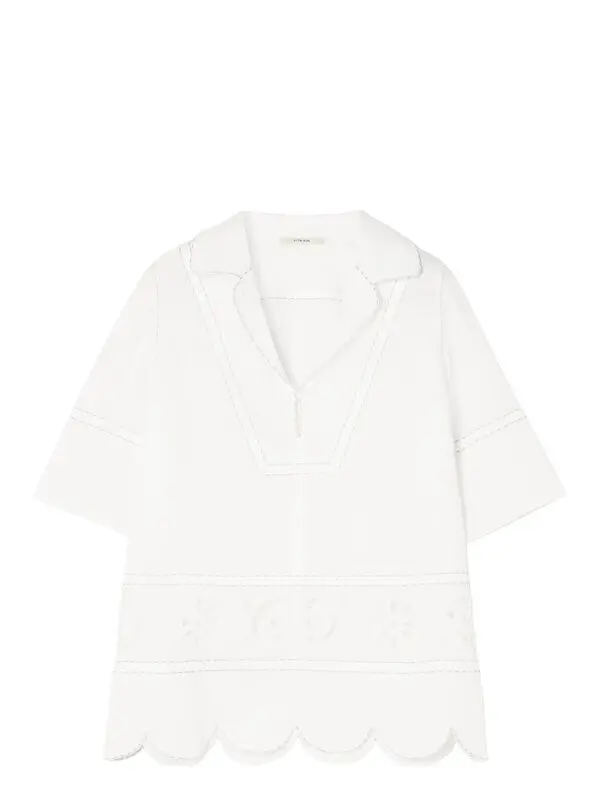 Vita Kin Emma Broderie Anglaise Linen Blouse - White