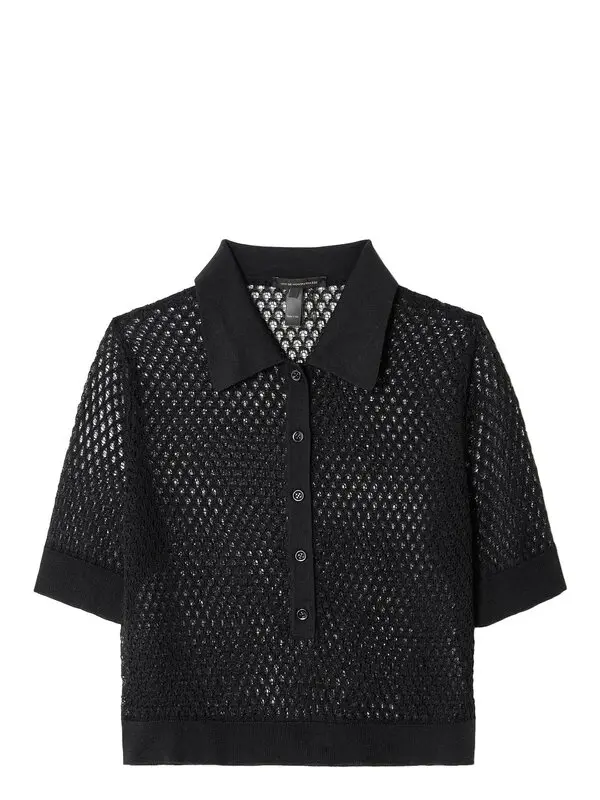 Kiki De Montparnasse Cropped Open-knit Silk Polo Shirt - Black