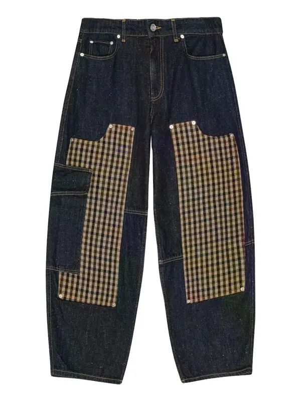 GANNI Checked-panel Jeans - Blue