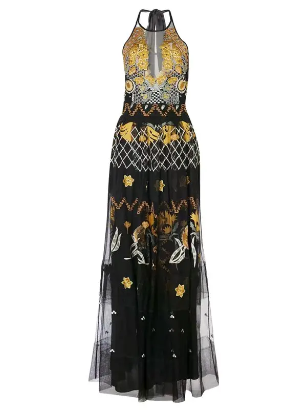 TEMPERLEY LONDON Remi Halter Embroidered Tulle Gown - Black