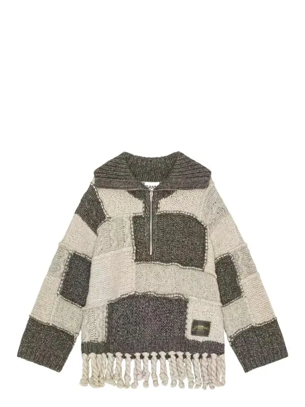 GANNI Paneled Zip-up Sweater - Grey