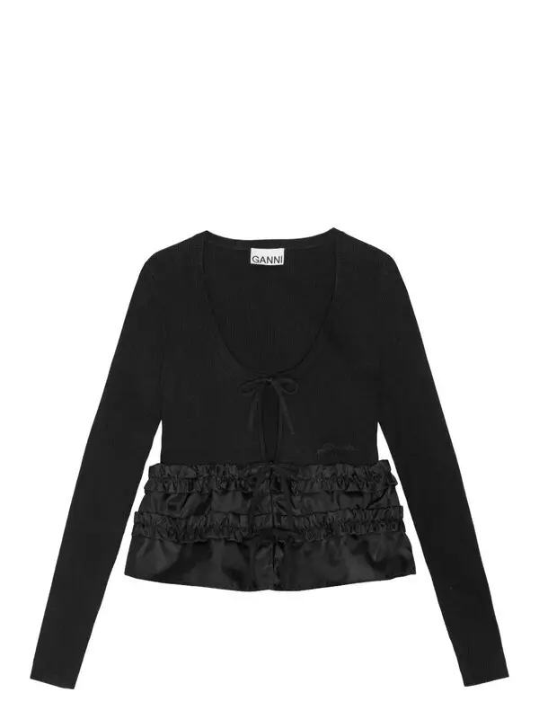 GANNI Ruffle-hem Blouse - Black