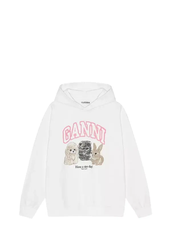 GANNI Graphic-print Hoodie - White