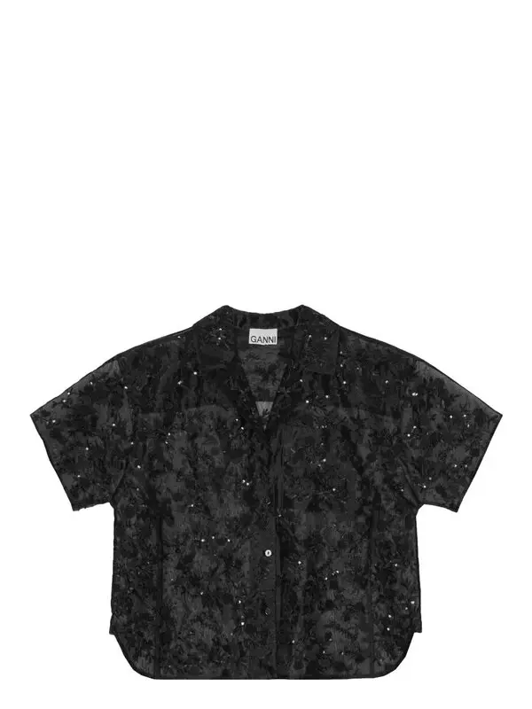GANNI Sequin-embellished Short-sleeve Shirt - Black
