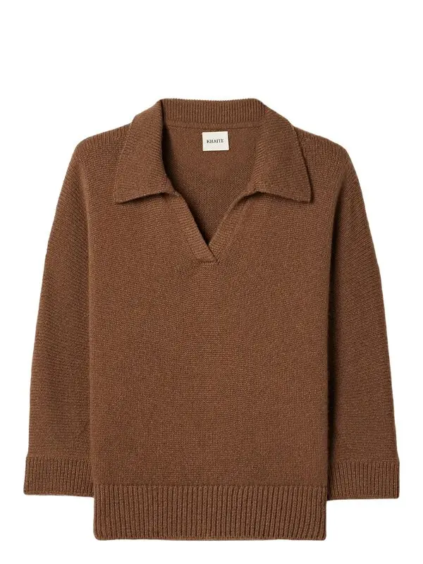 Khaite Herve Cashmere Polo Sweater - Brown
