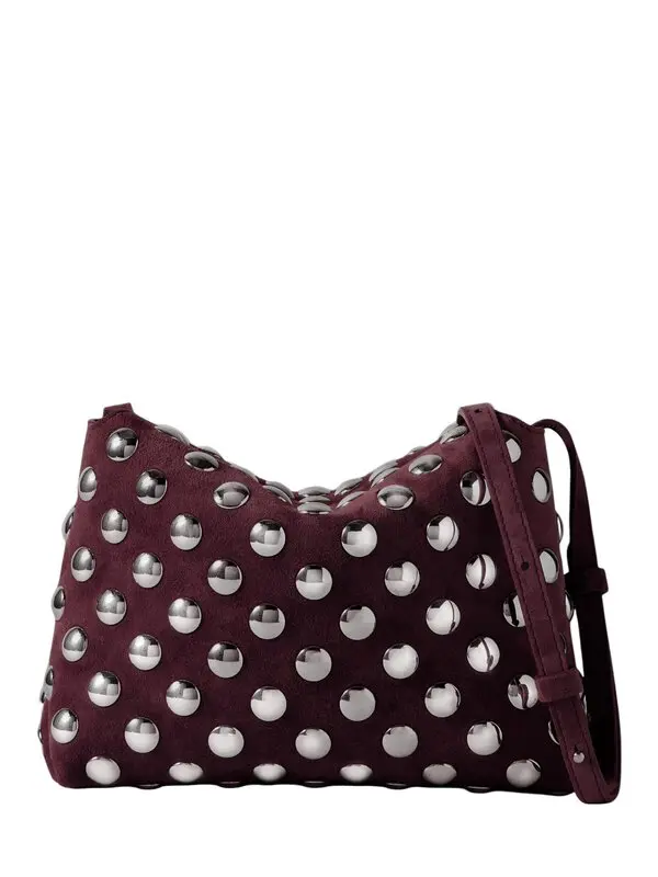 Khaite Lina Medium Studded Suede Shoulder Bag - Burgundy
