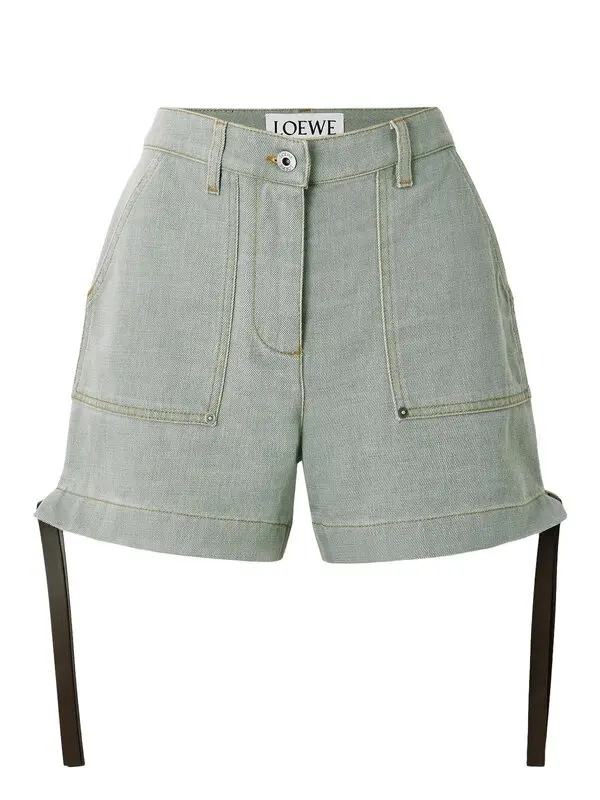 Loewe Leather-trimmed Denim Shorts - Green