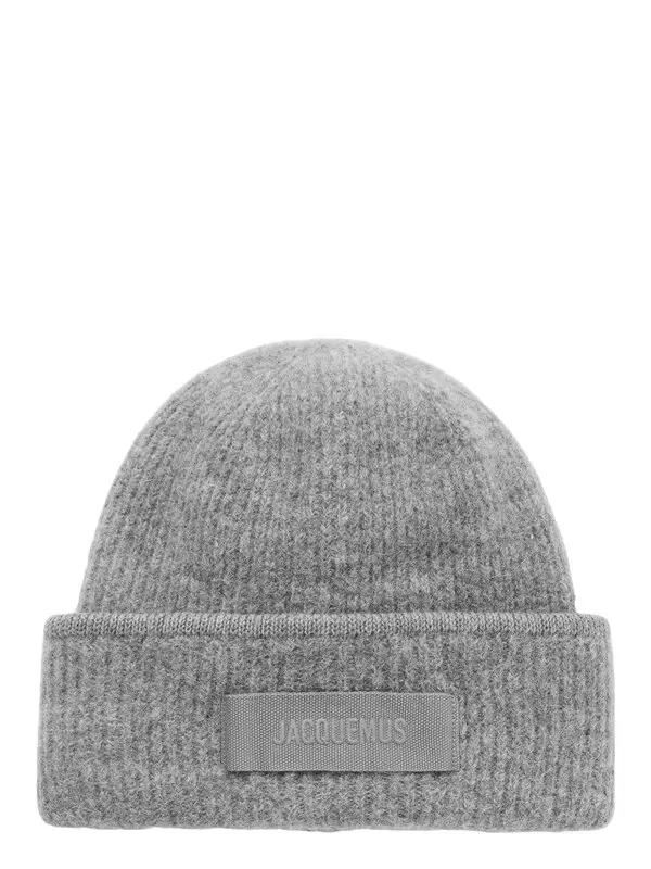 Jacquemus Ribbed-knit Beanie With Grosgrain Trim - Gray