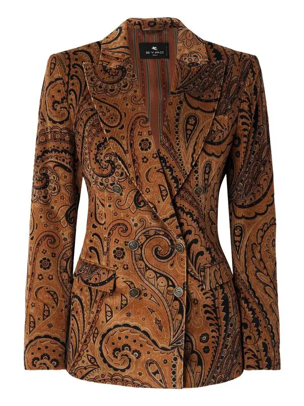 Etro Double-breasted Paisley-print Corduroy Blazer - Brown