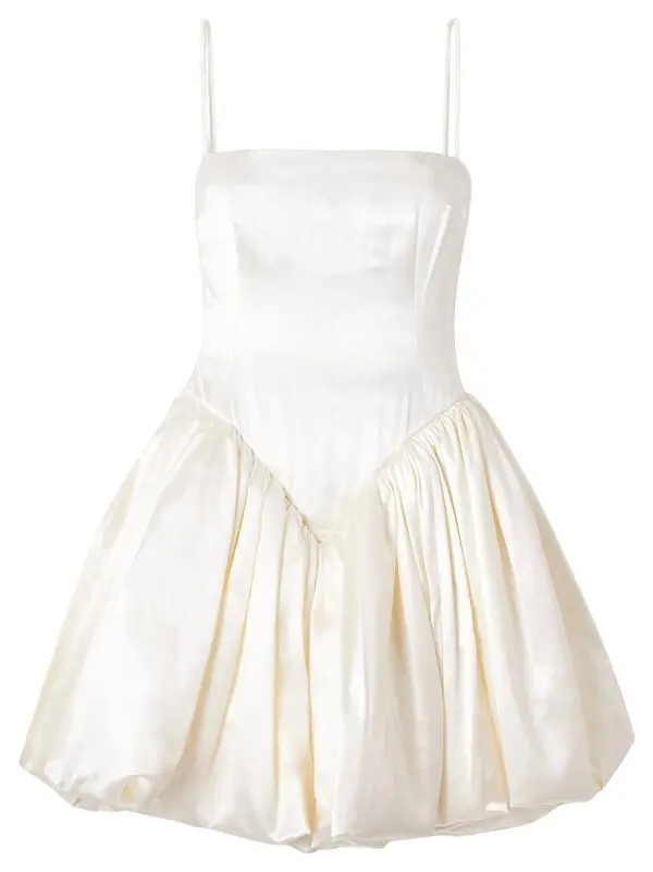 DANIELLE FRANKEL Birdie Gathered Silk And Wool-blend Satin Bustier Mini Dress - Off-white