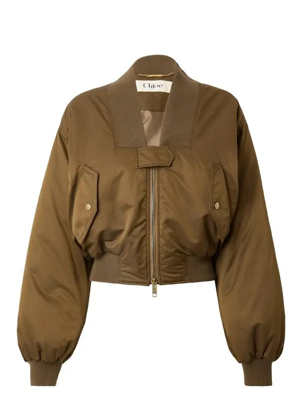 Chloé Cropped Shell Bomber Jacket - Brown