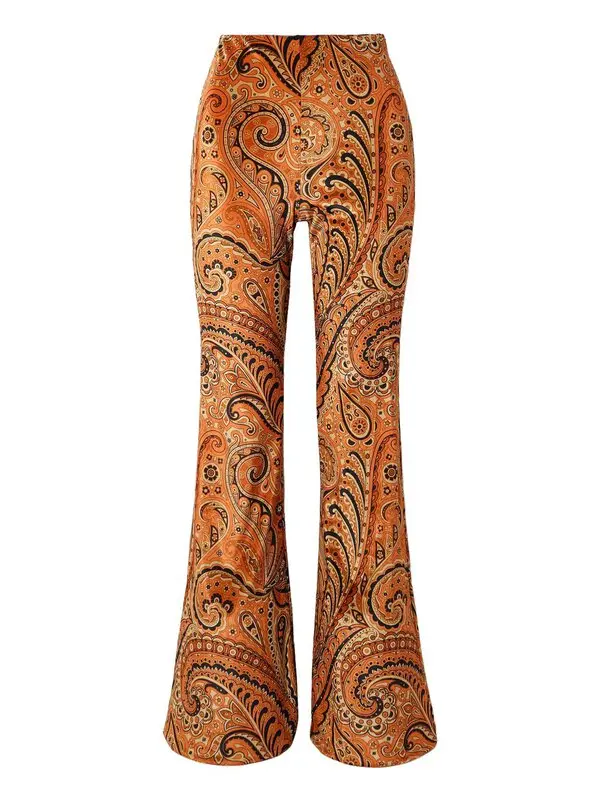 Etro Paisley-print Stretch-velvet Flared Pants - Brown