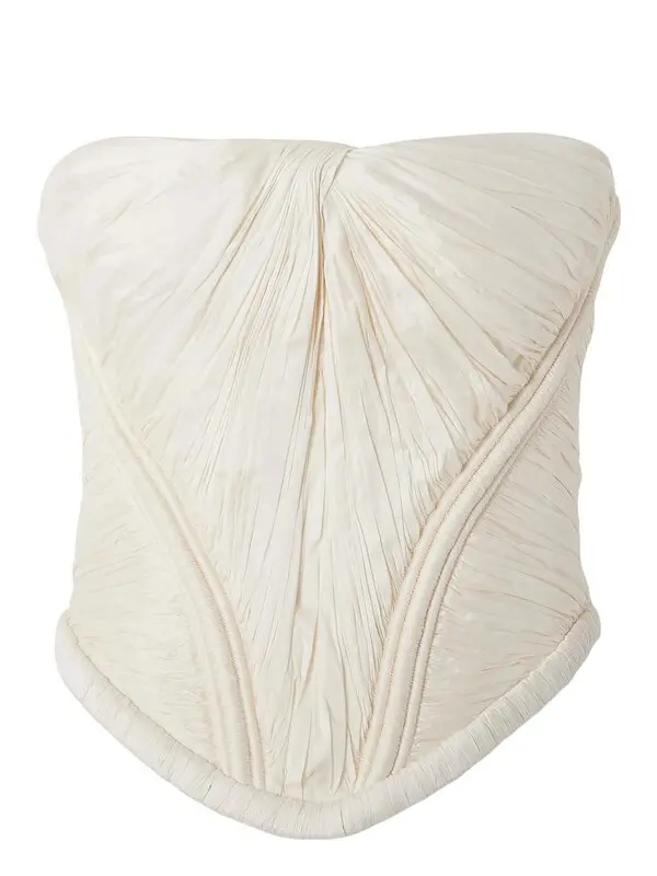 DANIELLE FRANKEL Priscilla Strapless Gathered Taffeta Bustier Top - Neutrals
