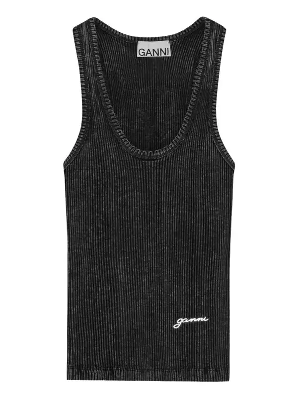 GANNI Ribbed Tank Top - Black