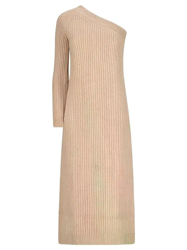 Max Mara Monospalla One-shoulder Ribbed Knit Maxi Dress - Neutrals