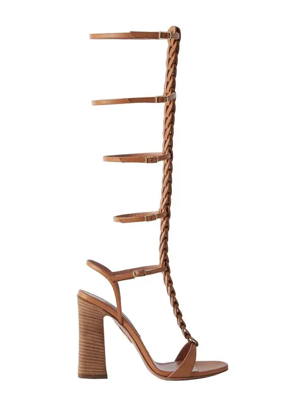 AQUAZZURA Destiny Gladiator 105 Braided Leather Sandals - Brown