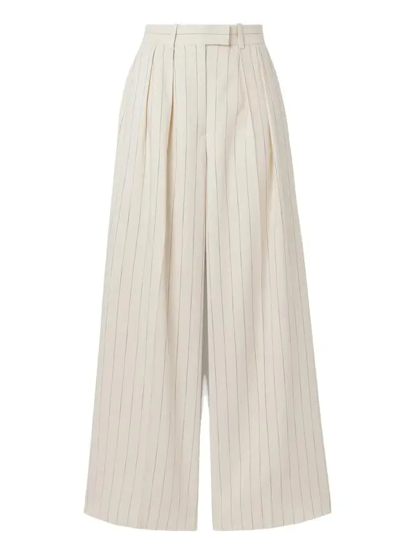ANINE BING Lou Pleated Pinstriped Wide-leg Pants - Neutrals