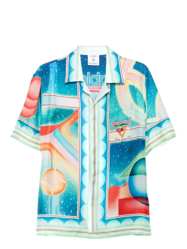 Casablanca Galaxy Court Geometric-print Silk Shirt - Blue