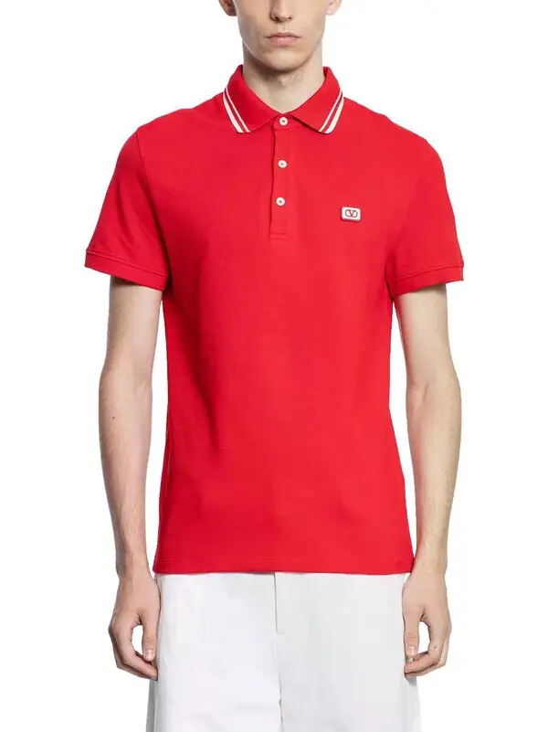 Valentino Garavani Striped-collar Polo Shirt - Red